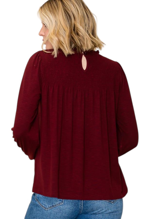 STACCATO RUFFLE HIGH NECK SMOCKED LONG SLEEVE TOP - 6th Street Fashions ...